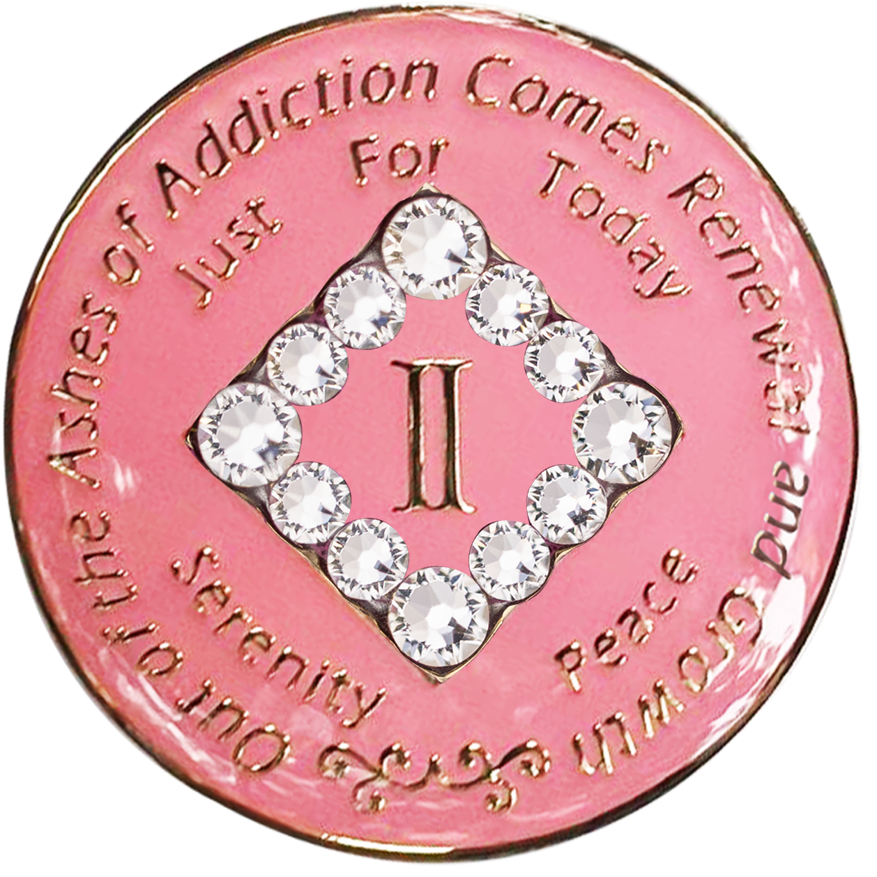 NA Coin, #N17. NA Pink Coin w White Crystals (Yrs 1-45)
